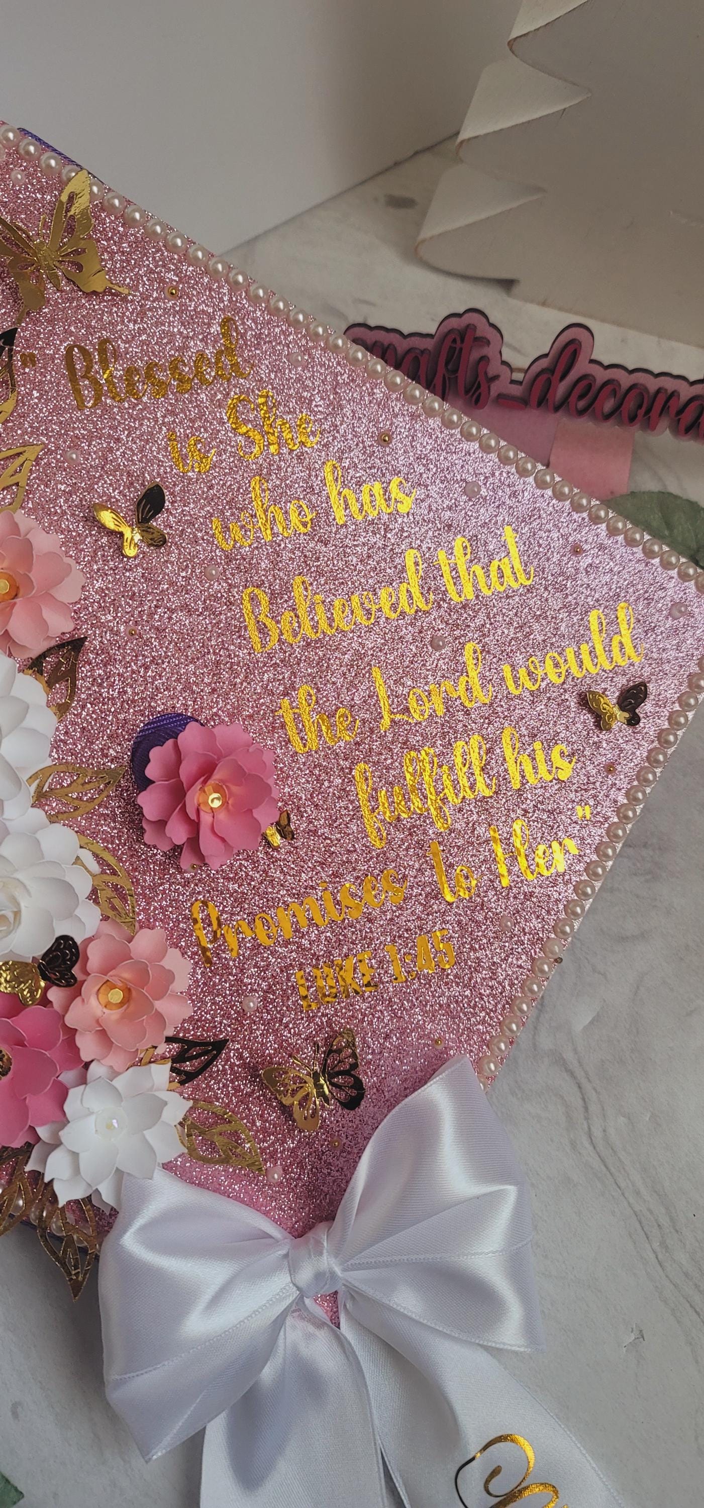 Custom Graduation Cap Topper, Pink Paper Flowers, Class of 2026, High ...