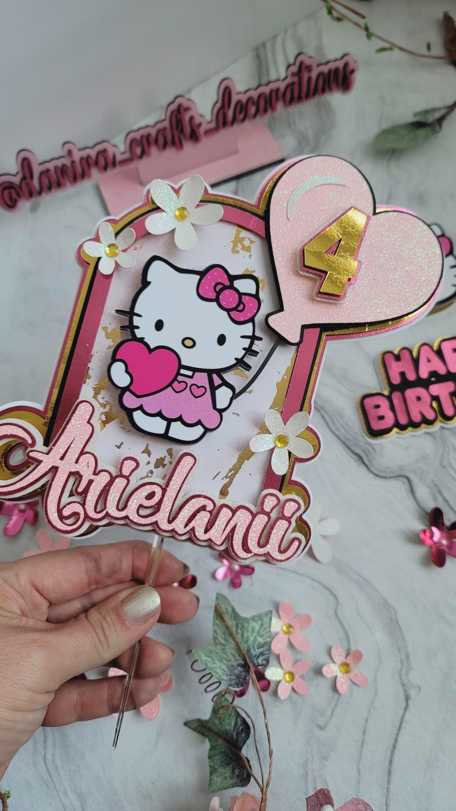 Hello Cake Topper, Cake Topper, Kitti Birthday Decorations, 3D Cake ...