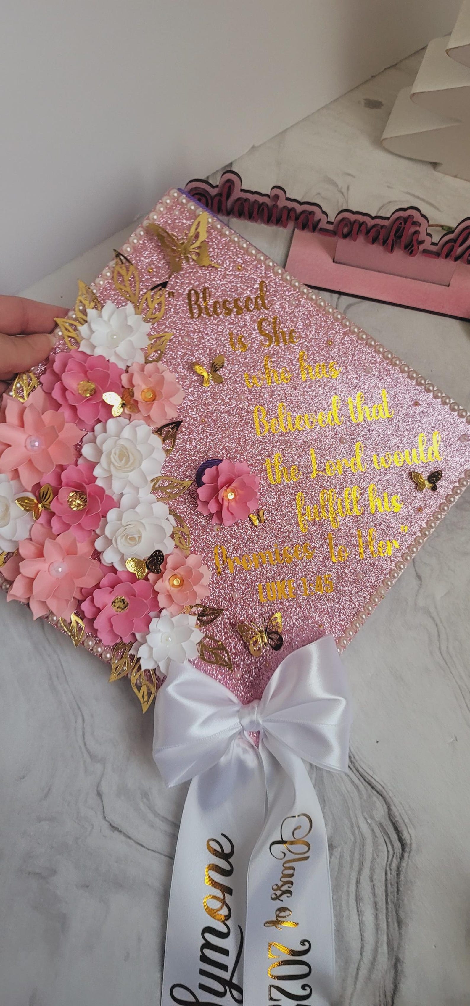Custom Graduation Cap Topper, Pink Paper Flowers, Class of 2026, High ...