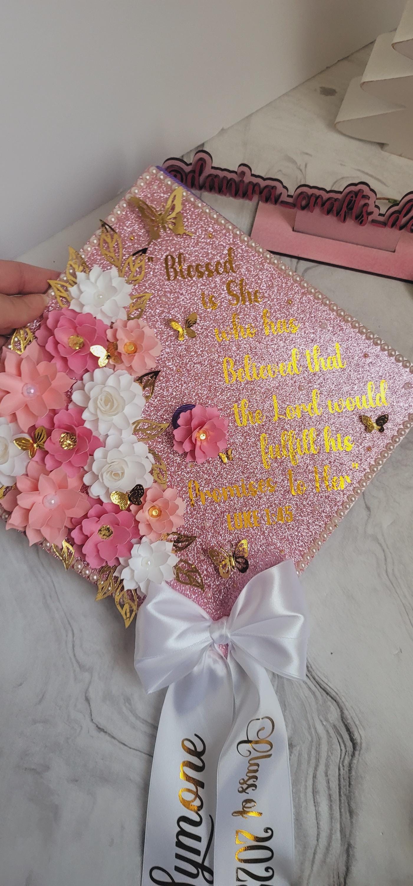 Custom Graduation Cap Topper, Pink Paper Flowers, Class of 2026, High ...