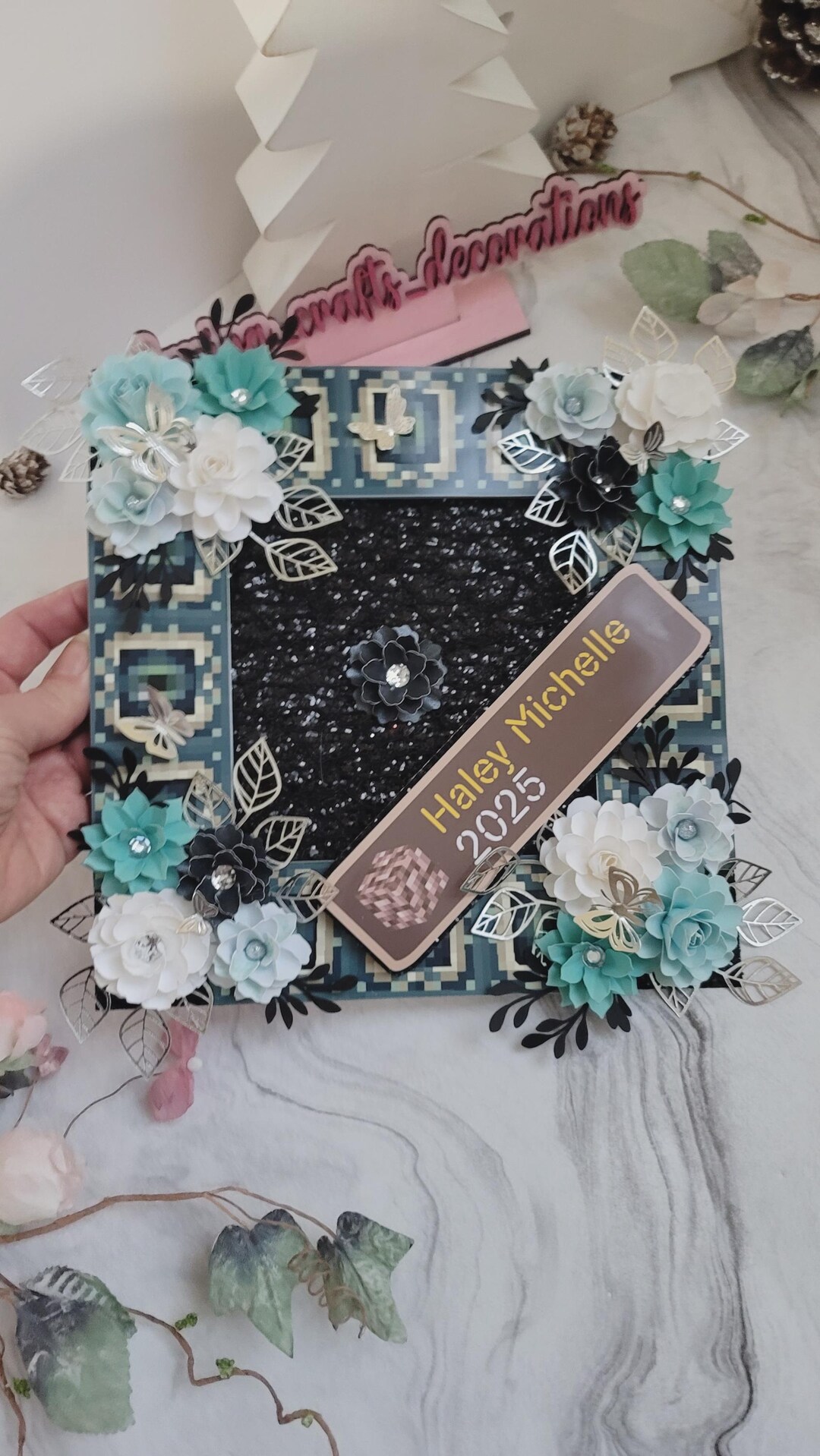 Mine Graduation Cap Topper: End Portal Grad Cap With Paper Flowers ...