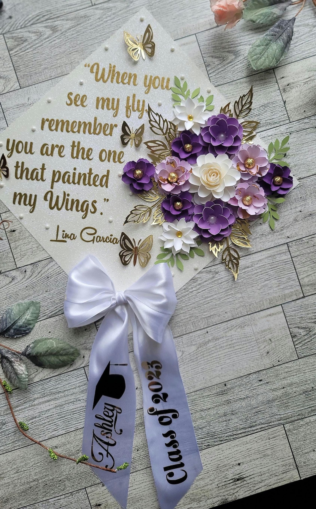 Custom Graduation Cap, Graduation Cap Decor Paper Flowers, Personalized ...