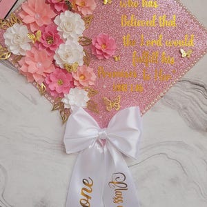 Custom Graduation Cap Topper, Pink Paper Flowers, Class of 2026, High ...