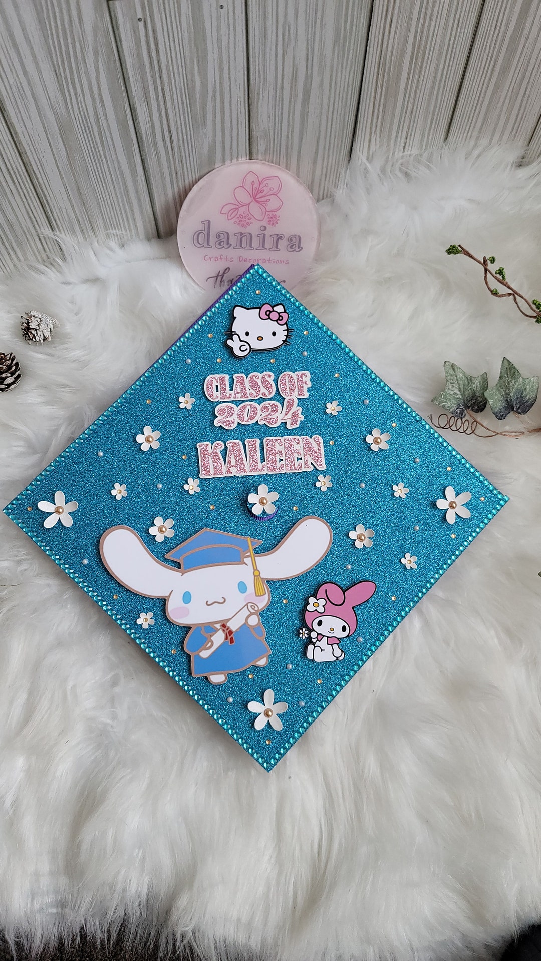 Custom Graduation Cap My Melody, Hello Kitty, Class of 2025, Cinammon ...