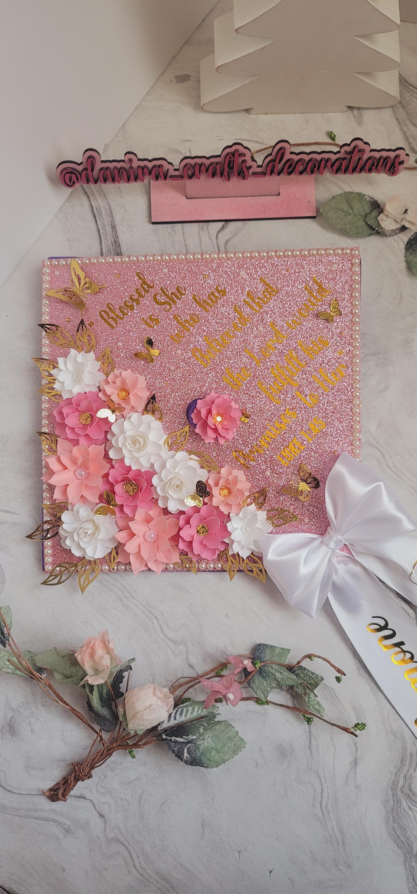 Custom Graduation Cap Topper, Pink Paper Flowers, Class of 2026, High ...