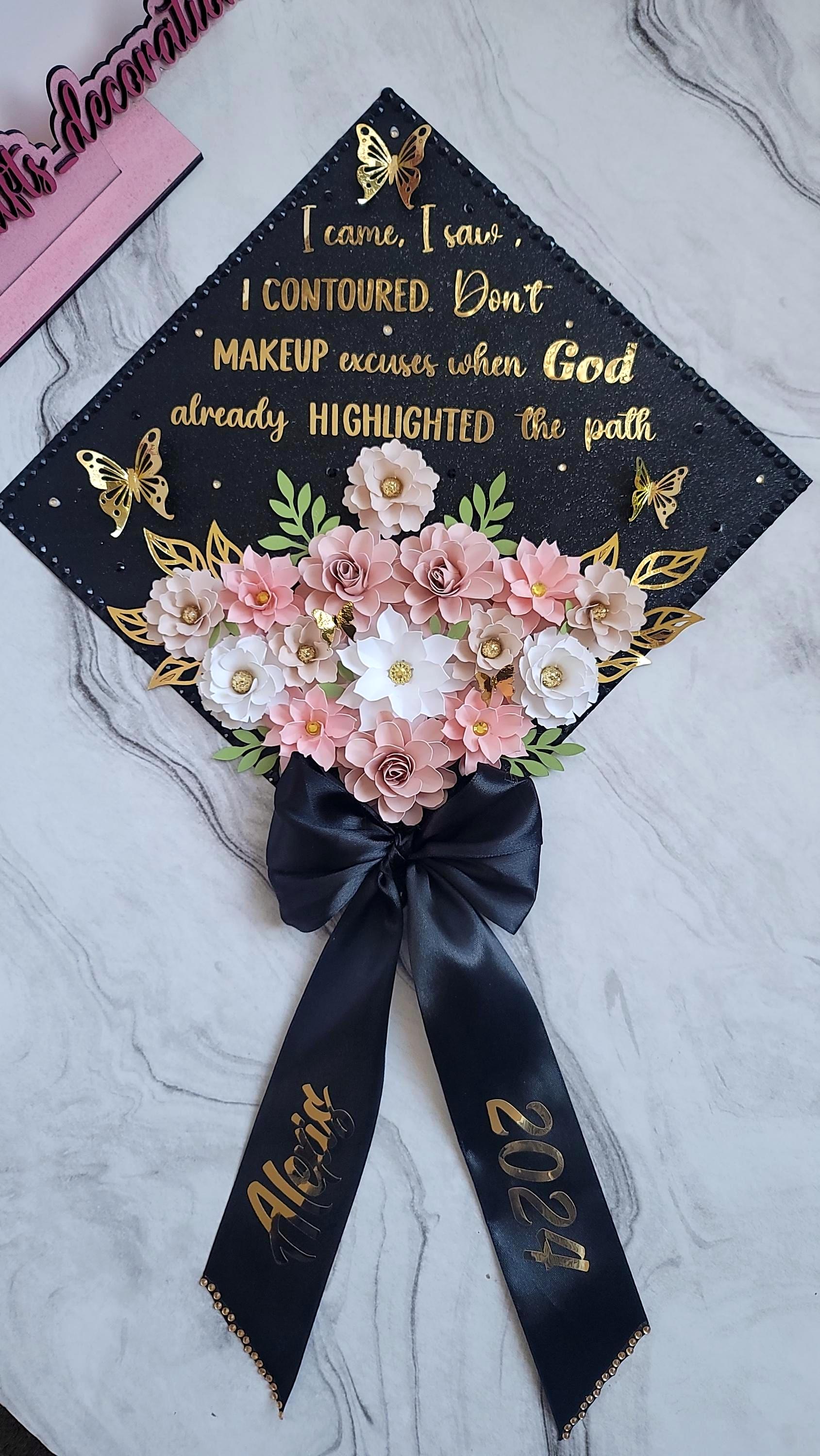 Custom Graduation Cap With Paper Paper Flowers Class of 2026 College ...