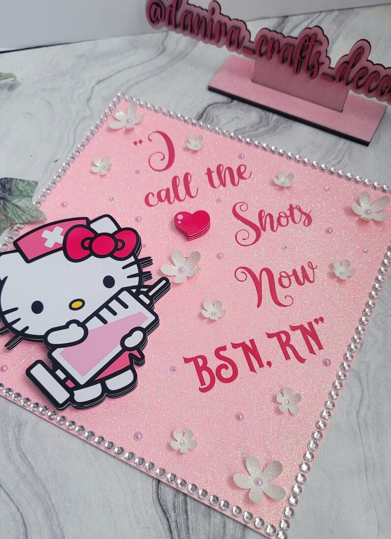 Custom Kitty Nurse Graduation Cap Topper Personalized Hello Healthcare ...