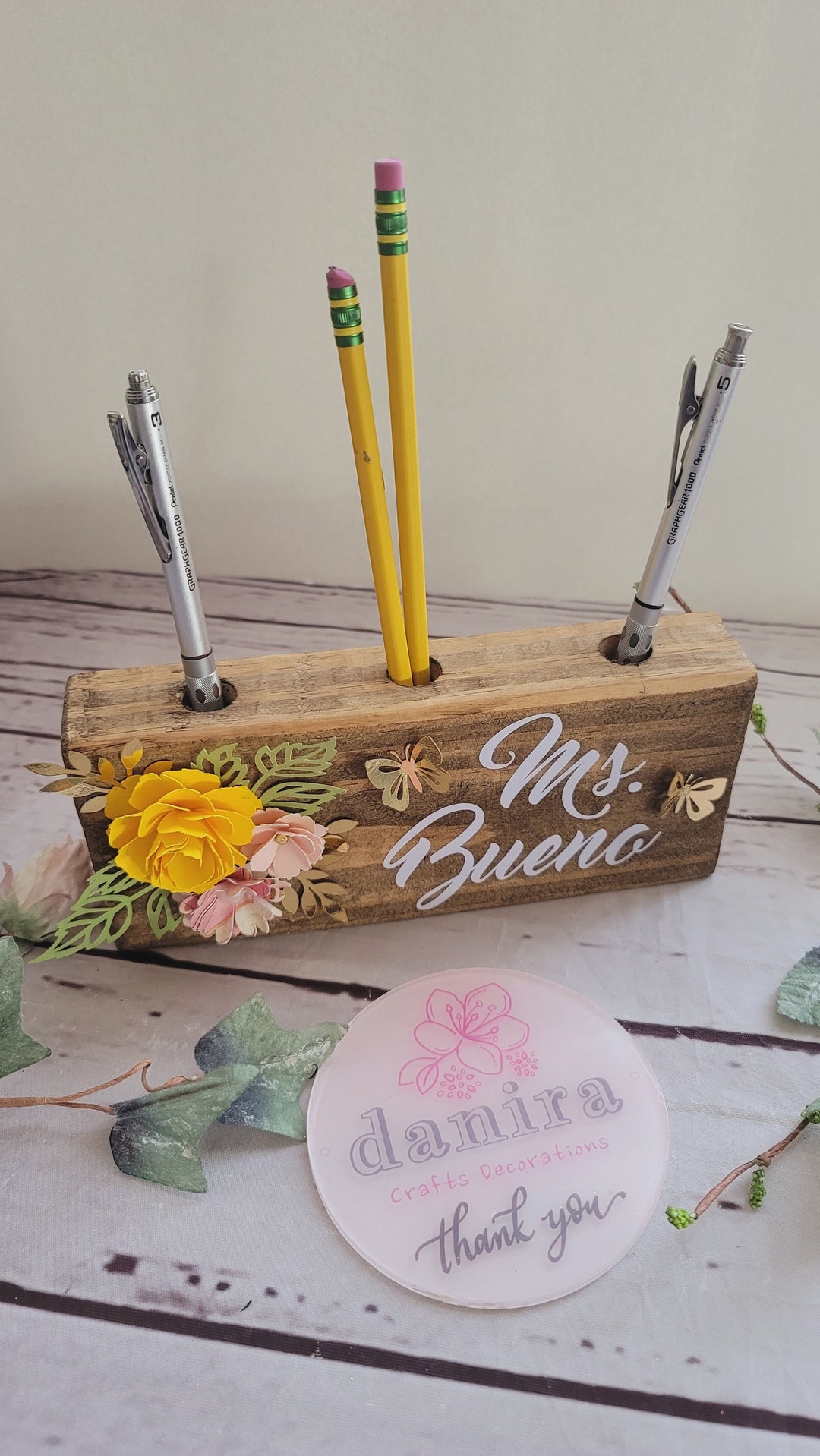 Custom Teacher Gift, Wood Desk Decor, Pencil Holder Teacher With Quote ...