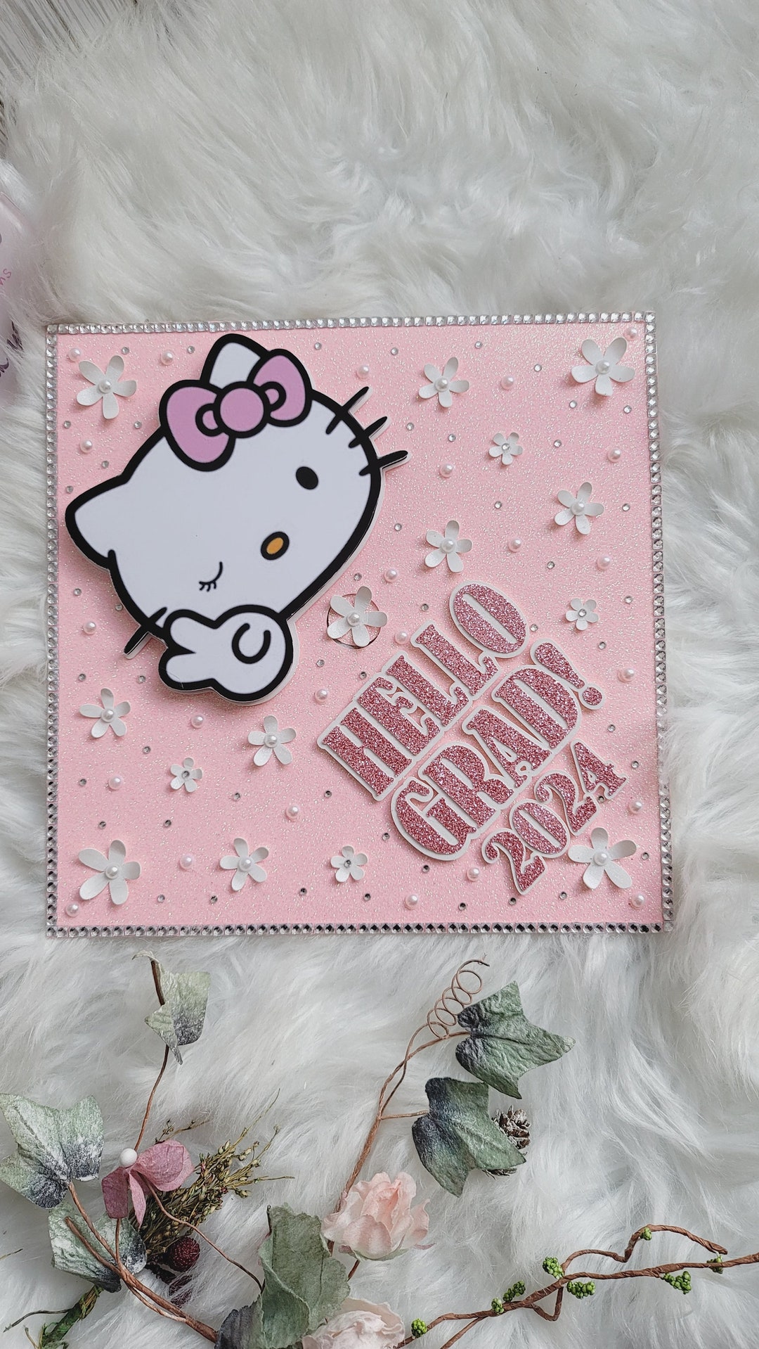 Hello Graduation Hat, Kitty Graduation Cap, Class of 2024, Cap Custom ...