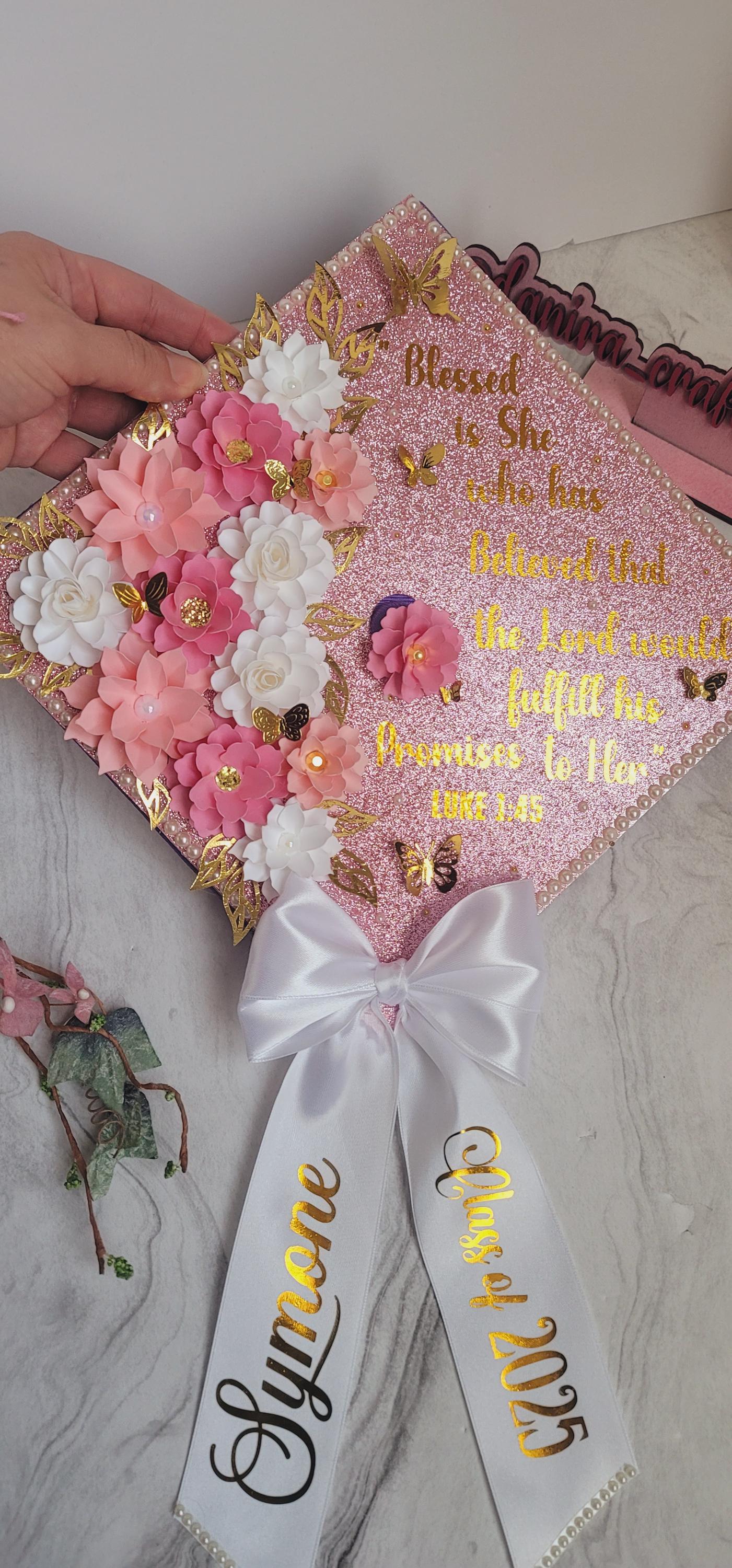 Custom Graduation Cap Topper, Pink Paper Flowers, Class of 2026, High ...