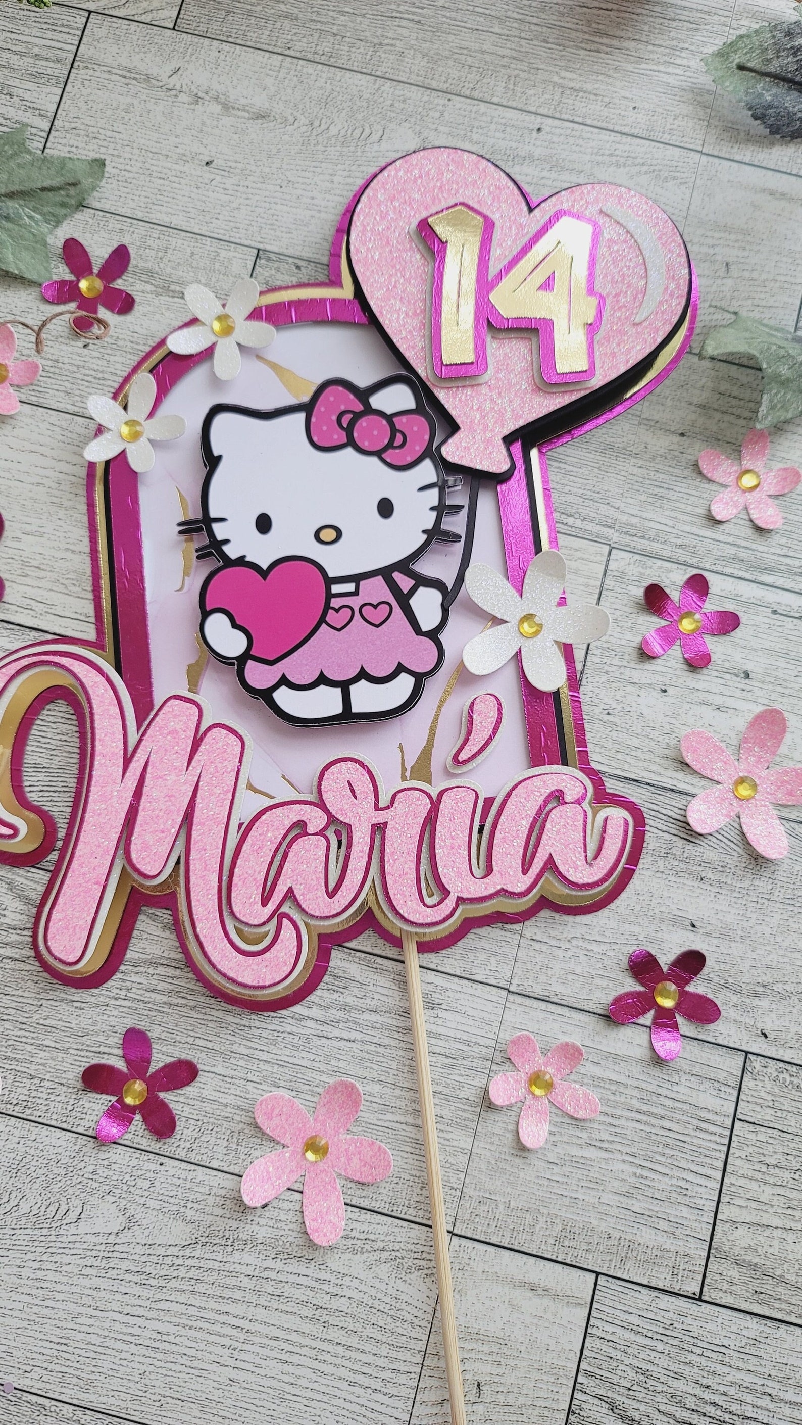 Hello Cake Topper, Cake Topper, Kitty Birthday Decorations, 3D Cake ...