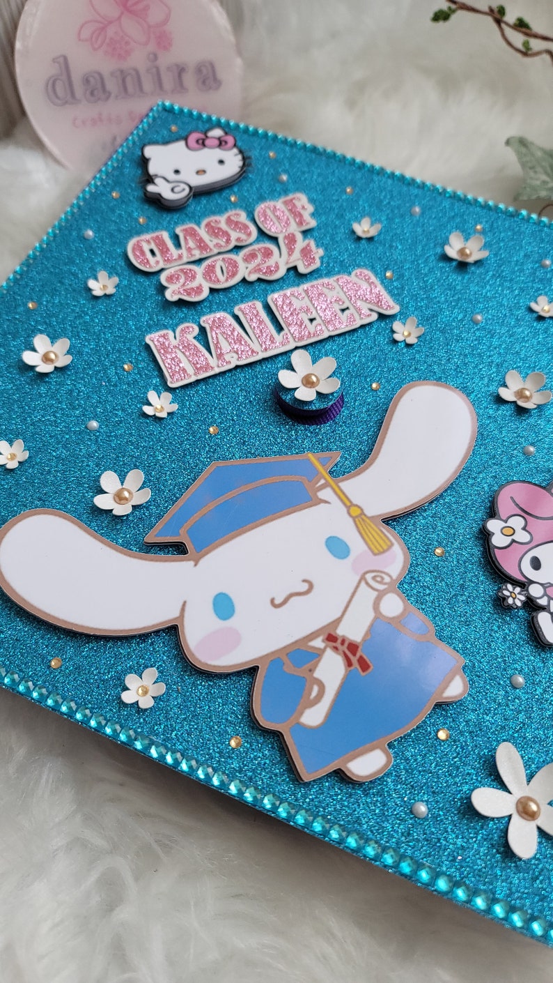 Custom Graduation Cap My Melody, Hello Kitty, Class of 2025, Cinammon ...