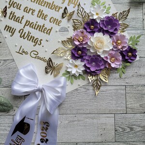 Custom Graduation Cap, Graduation Cap Decor Paper Flowers, Personalized ...
