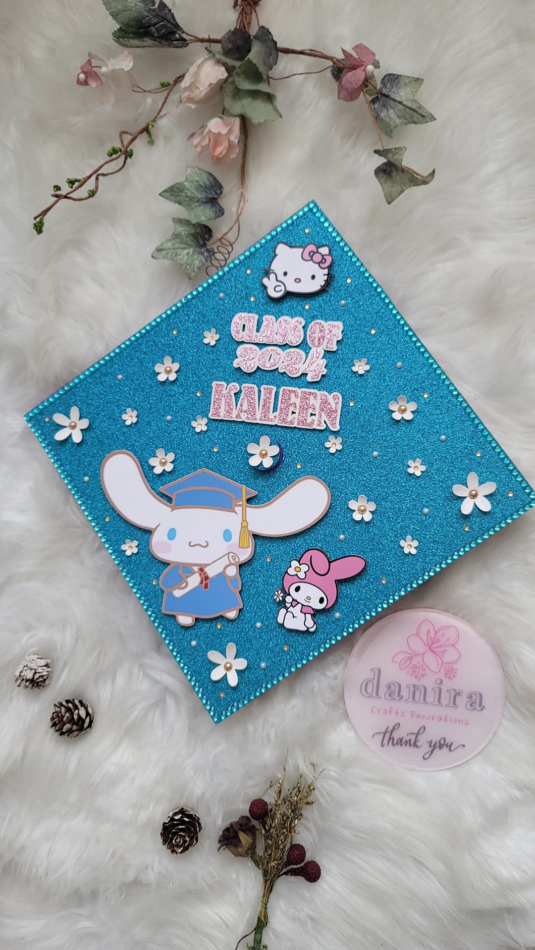 Custom Graduation Cap My Melody, Hello Kitty, Class of 2025, Cinammon ...