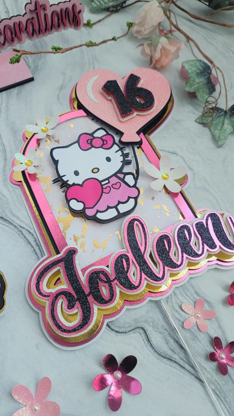 Hello Cake Topper, Cake Topper, Kitti Birthday Decorations, 3D Cake ...