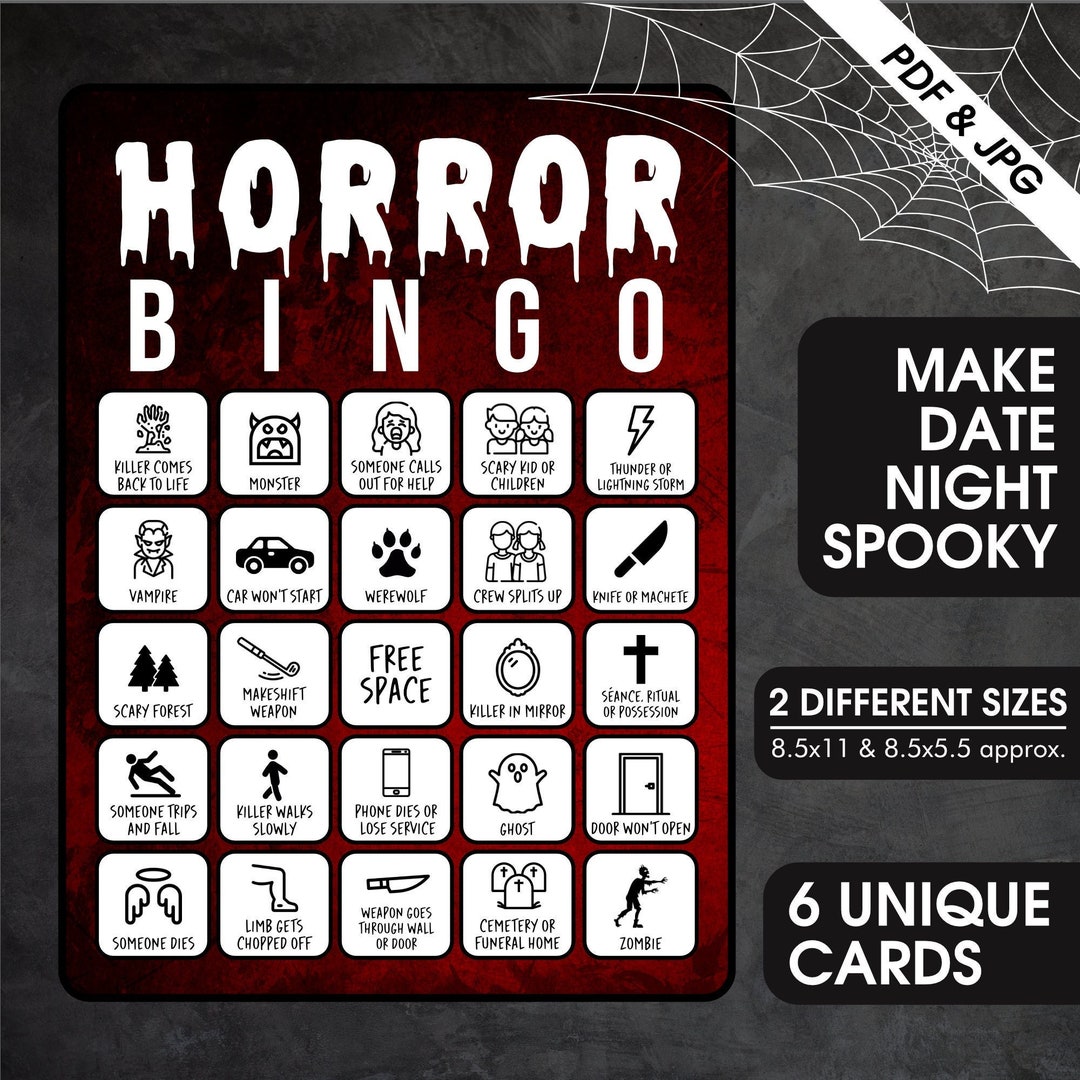 Horror Movie Bingo Bundle, Movie Night Bingo, Halloween Bingo, Date ...