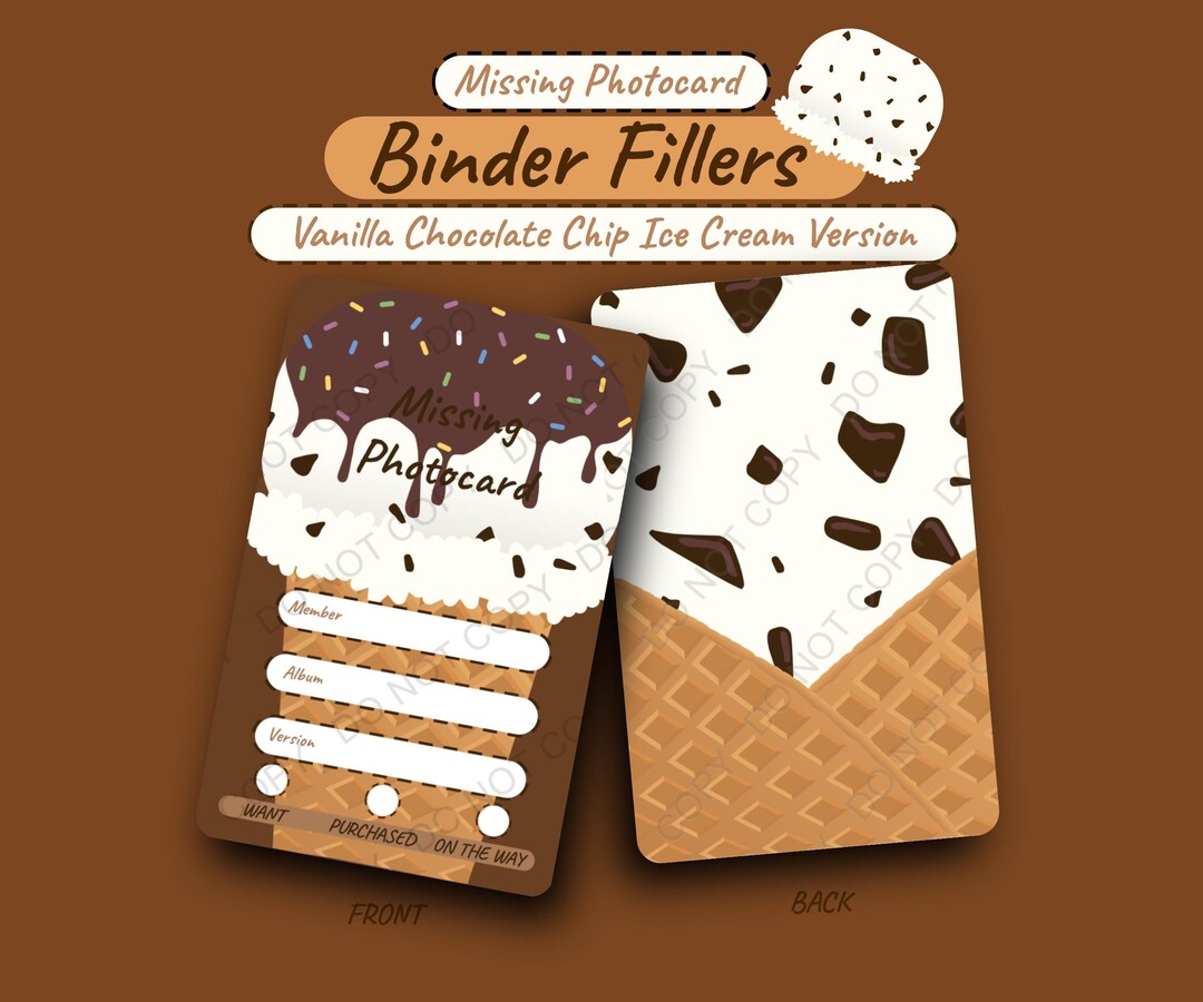 VANILLA CHOCOLATE CHIP Ice Cream Version Binder Filler | Kpop Photocard ...