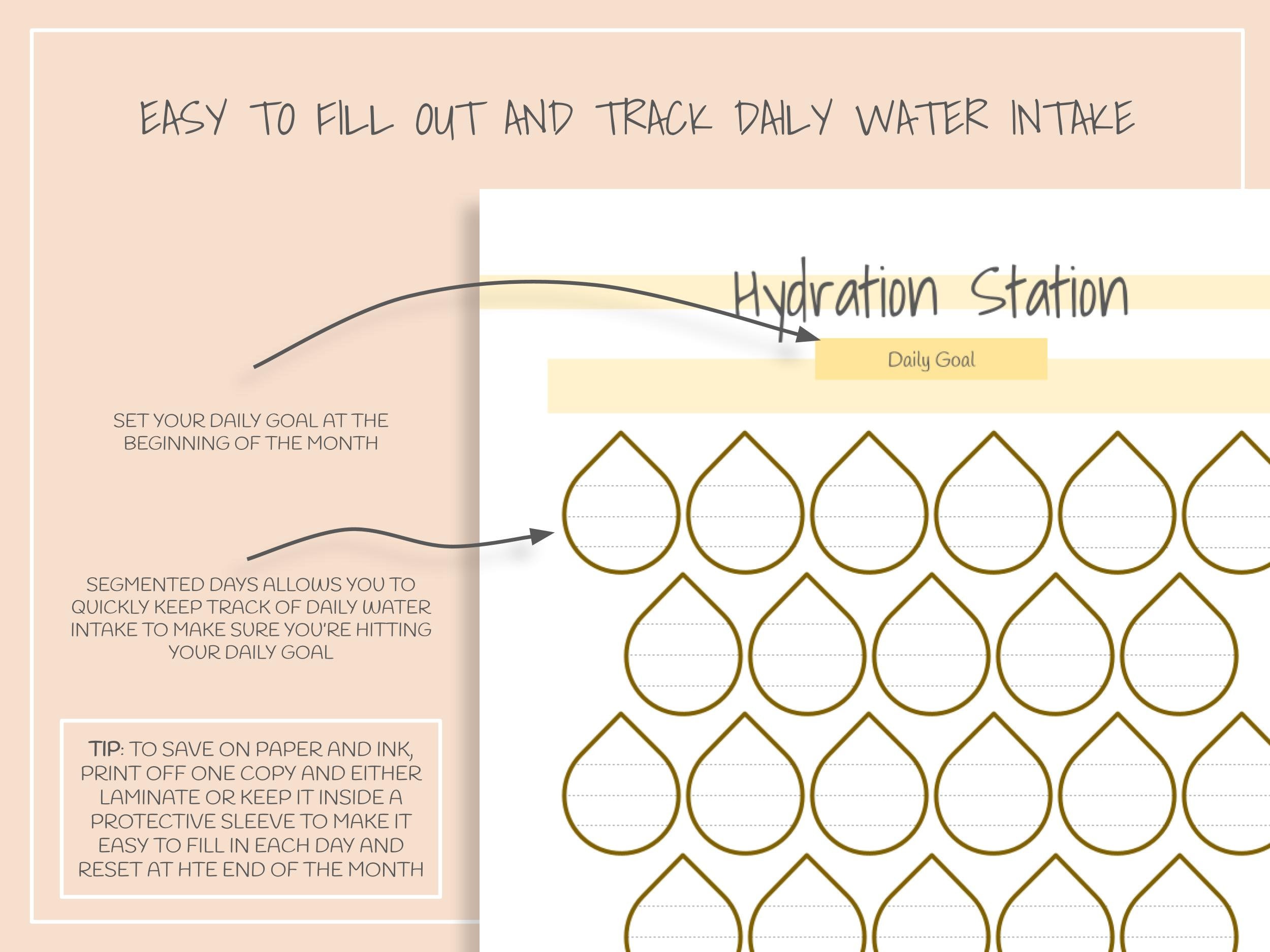 Monthly Water Hydration Monitor Tracker Minimalistic Clean Design ...