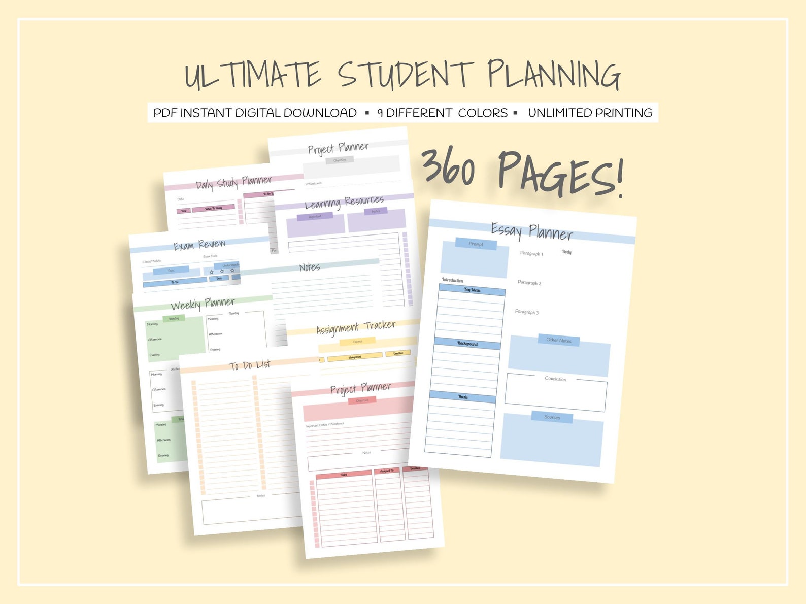 Ultimate 360 Student Planning and Notes Pages | MULTICOLOR PLANNER ...