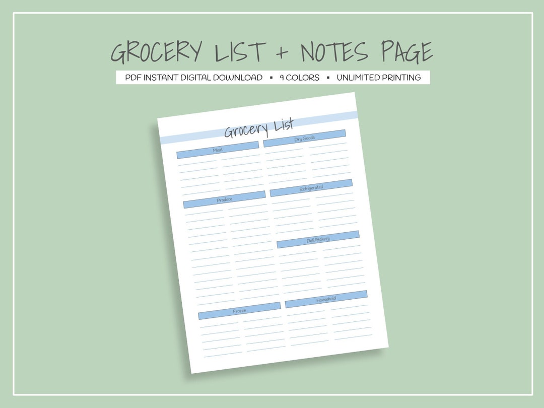 Printable Grocery List + FREE Notes Page | Minimalistic Clean Design ...