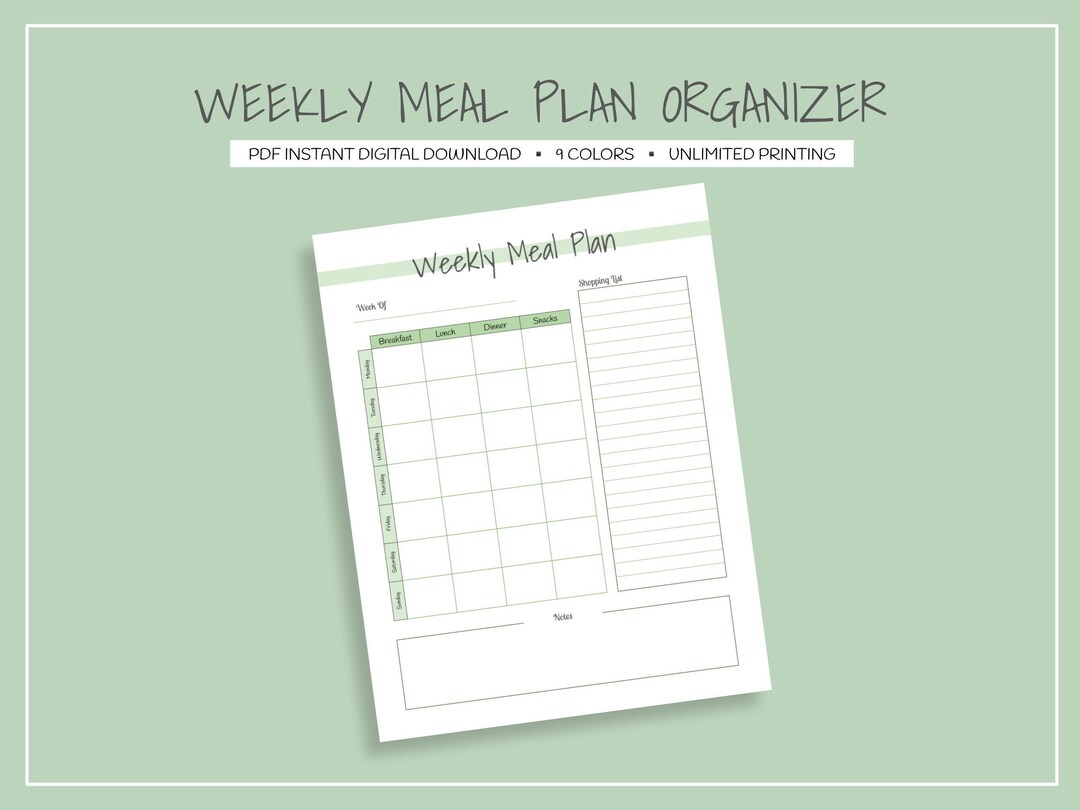 Weekly Meal Plan Organizer | Minimalistic Clean Design | Instantly ...