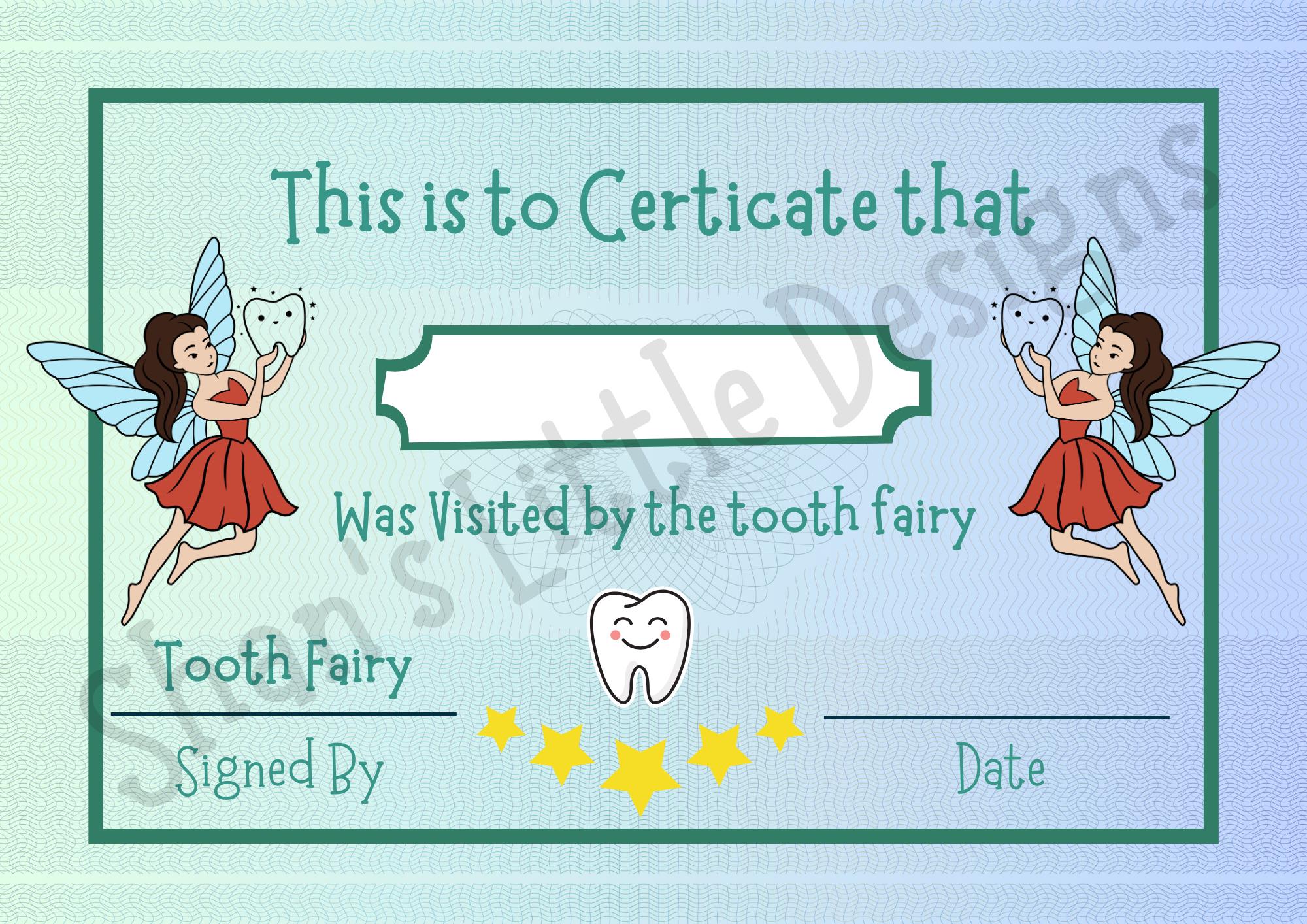 Personalized Tooth Fairy Certificate: Magical Reward Note (PDF) - Etsy