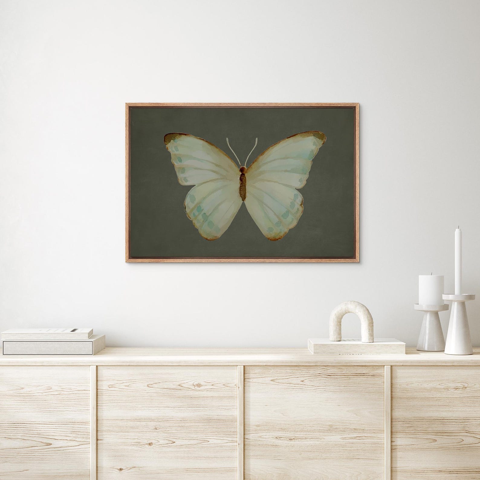 Framed Canvas Wall Art Prints Abstract Green Butterfly Artwork ...