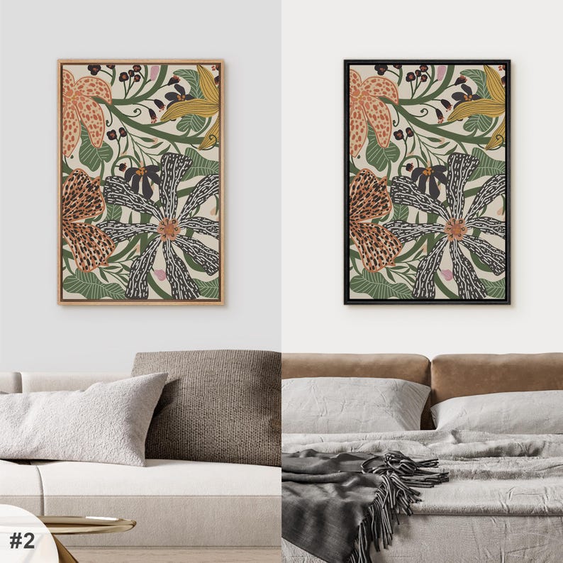 Bold Floral Wall Art - Set of 3 Framed Pop Botanical Canvas, Abstract ...