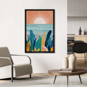 Boho Wall Art Prints, Tropical Island Ocean Horizon, Modern Minimalist ...