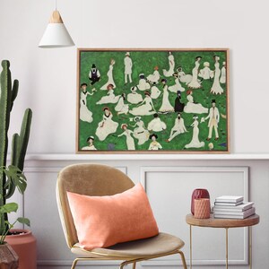 Framed Canvas Wall Art Abstract Green Gathering Party in Grass Art ...