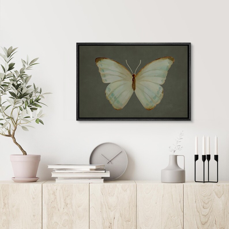 Framed Canvas Wall Art Prints Abstract Green Butterfly Artwork ...