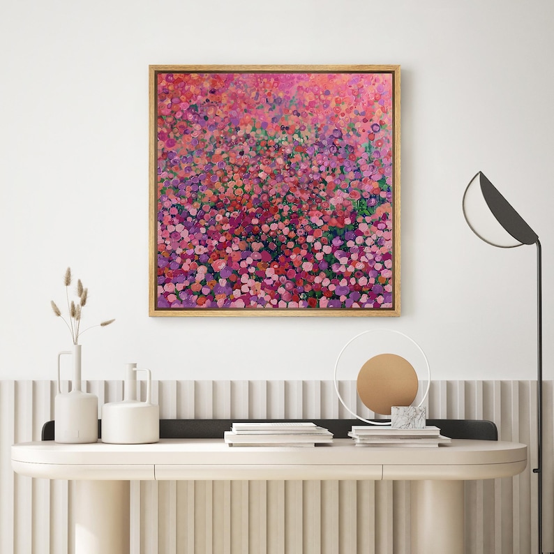 Framed Canvas Wall Art Print Abstract Red Pink Wildflower Filed ...