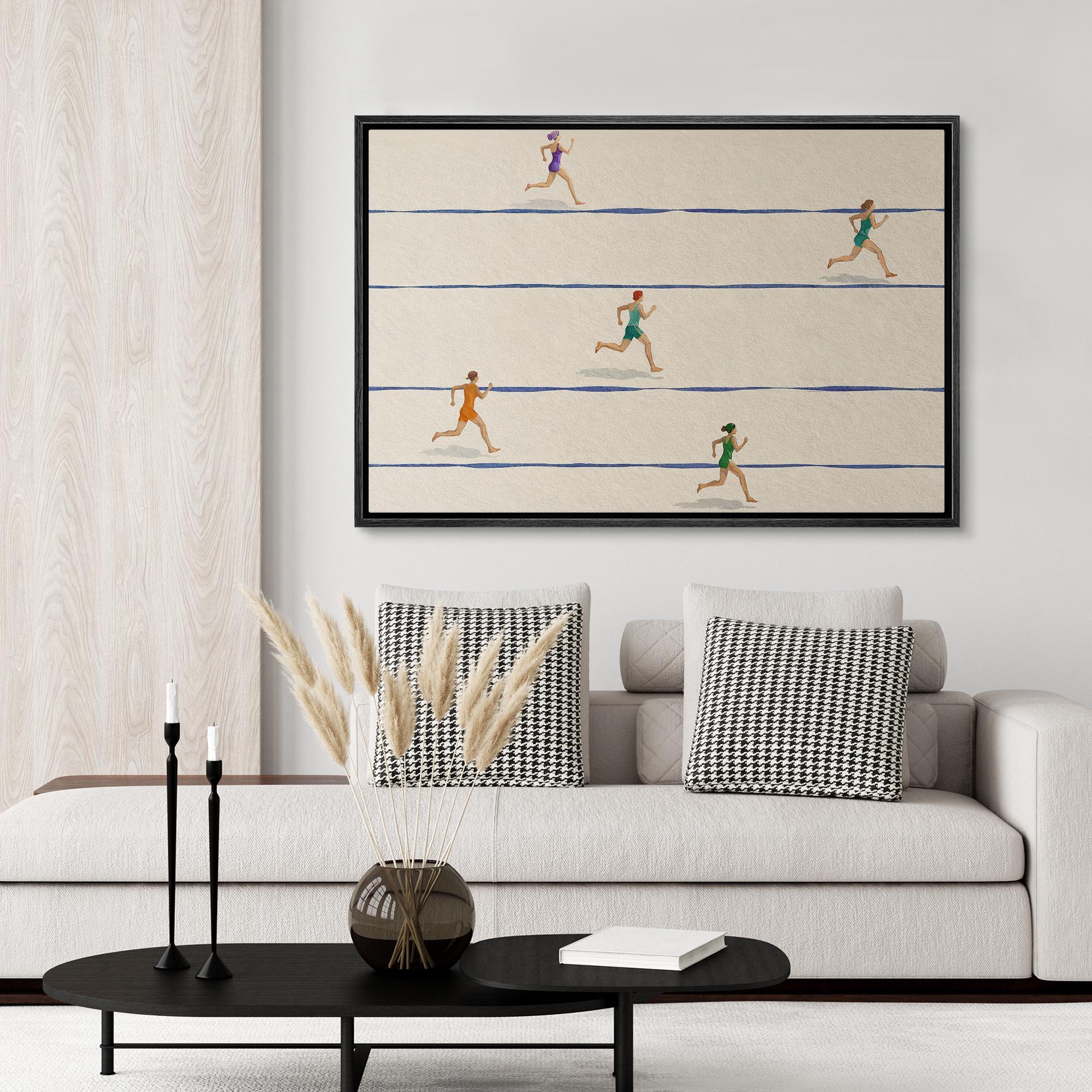 Framed Running Athletes Wall Art, Track Race Illustration Canvas Print ...