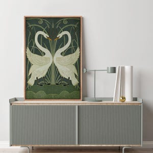 Framed Canvas Wall Art Prints Art Nouveau Swans Art Print Minimalist ...