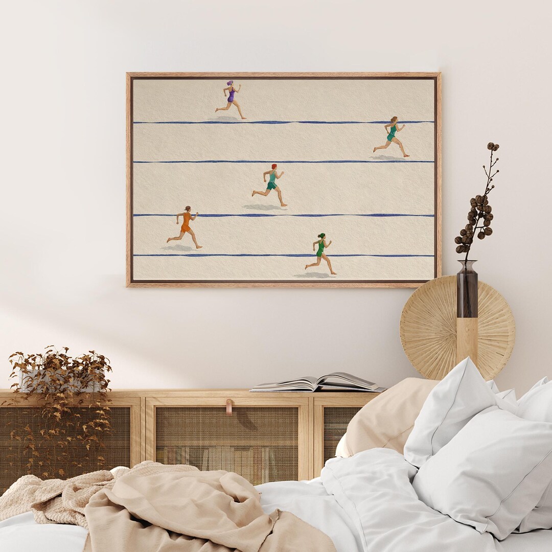 Framed Running Athletes Wall Art, Track Race Illustration Canvas Print ...