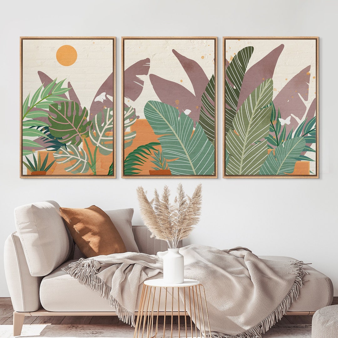 Boho Wall Art Set of 3 Tropical Wall Art Print Palm Leaf Landscape ...