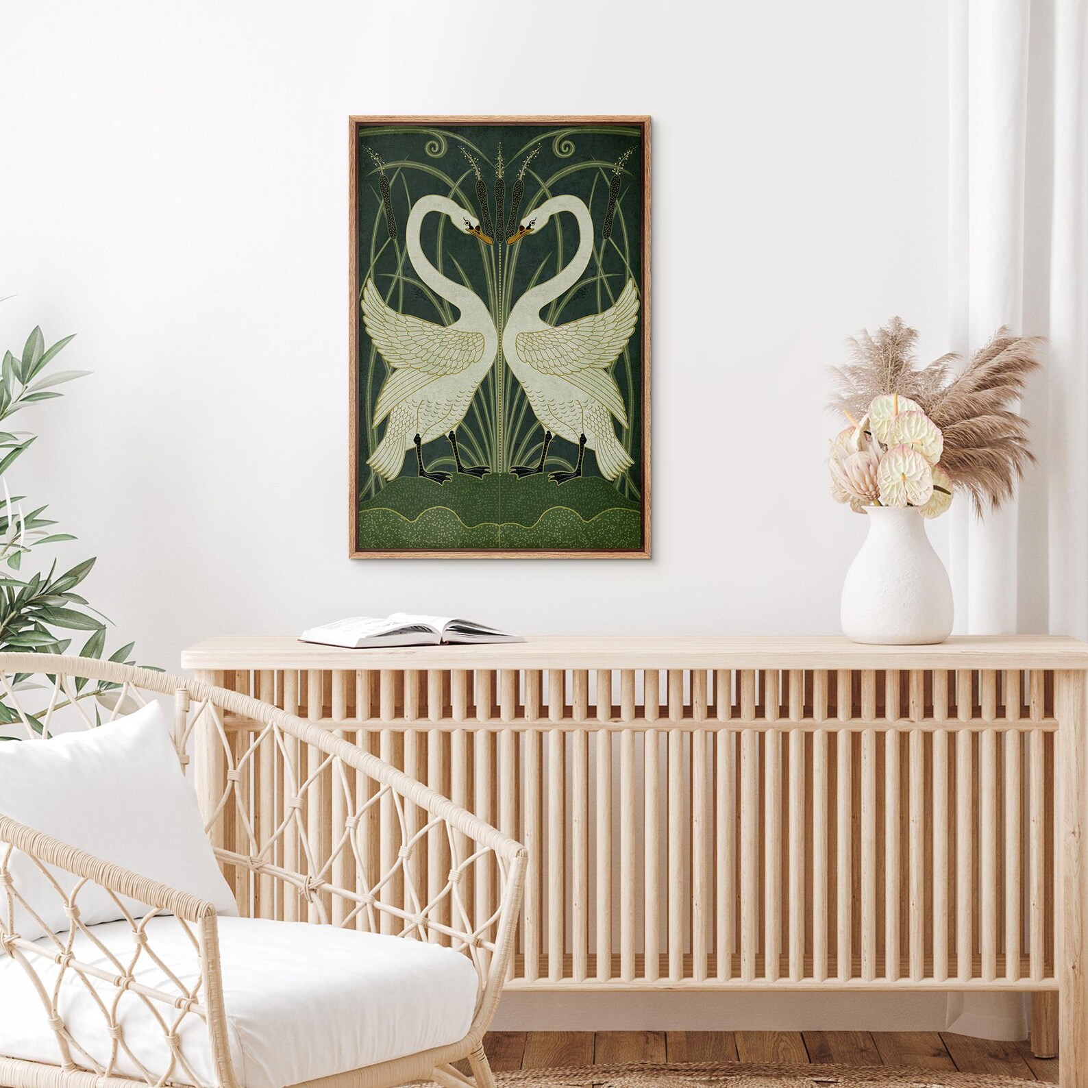 Framed Canvas Wall Art Prints Art Nouveau Swans Art Print Minimalist ...