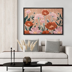 Boho Wall Art Prints, Retro Botanical Flower Gallery Wall Art, Red ...