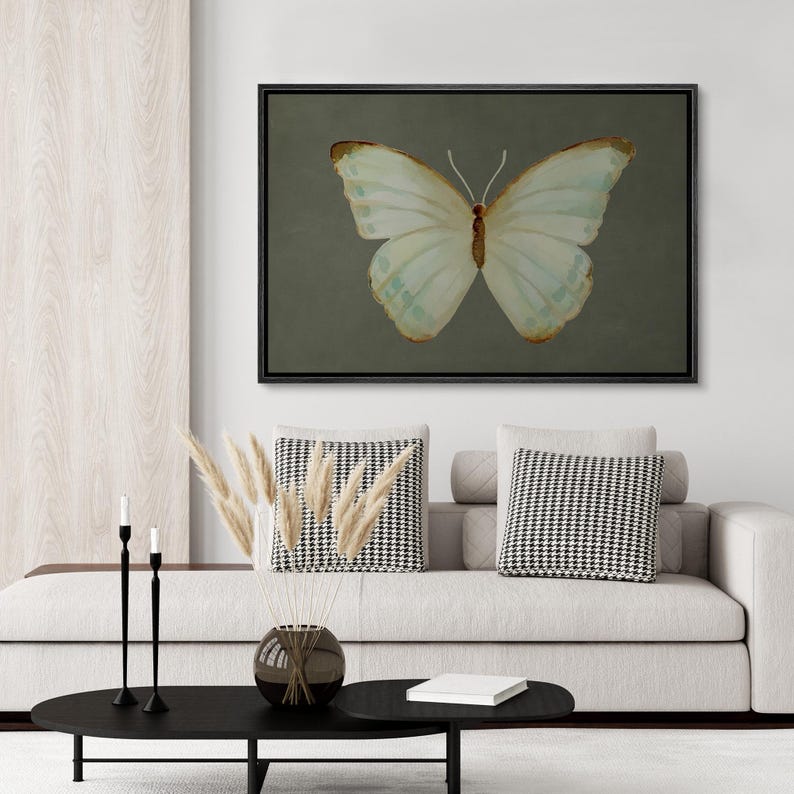 Framed Canvas Wall Art Prints Abstract Green Butterfly Artwork ...