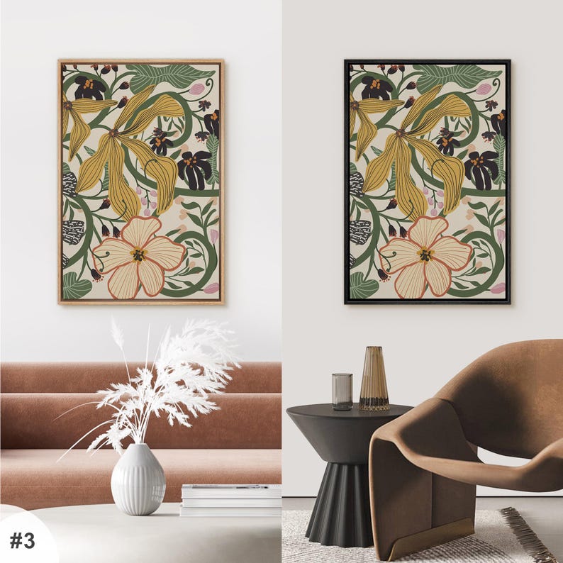 Bold Floral Wall Art - Set of 3 Framed Pop Botanical Canvas, Abstract ...