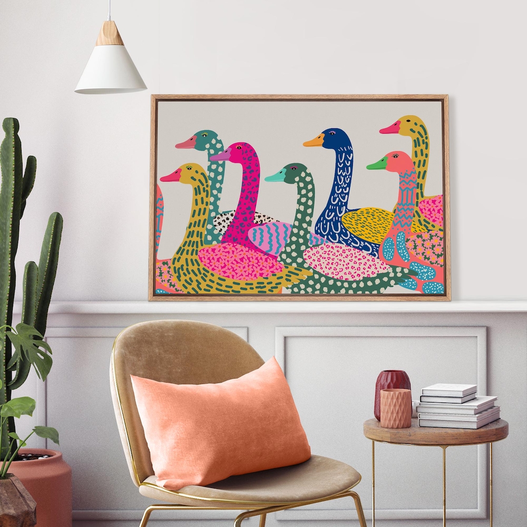 Dopamine Goose Wall Art - Framed Colorful Canvas Print, Vibrant ...