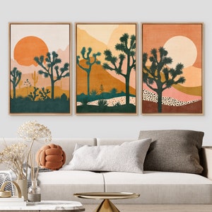 Framed Desert Sunset Wall Art Set, Boho Southwestern Landscape Canvas ...