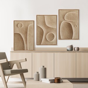 Framed Canvas Wasabi Wall Art Set of 3 Abstract Geometric Beige Japandi ...