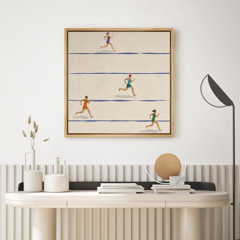 Framed Running Athletes Wall Art, Track Race Illustration Canvas Print ...