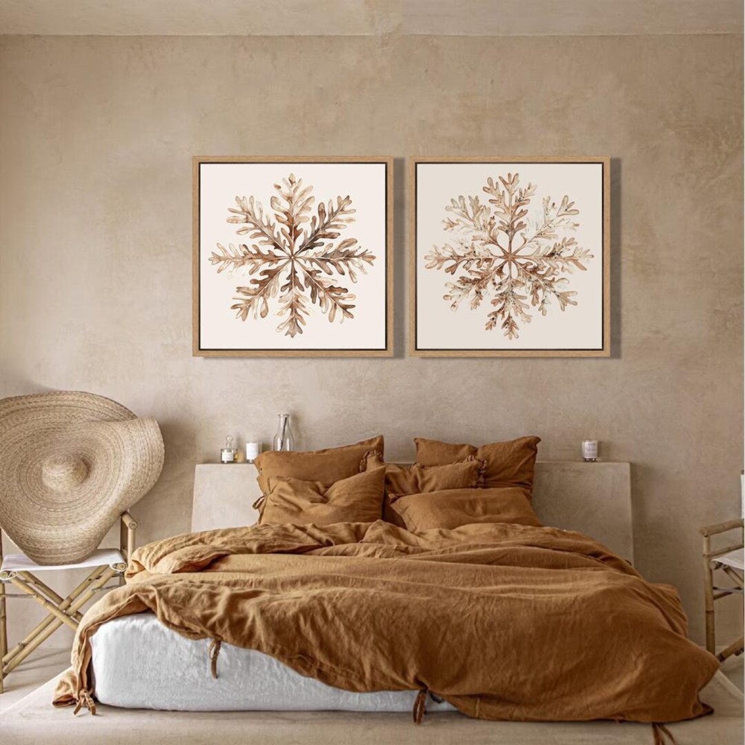 2 Pieces Framed Canvas Wall Art Prints Snowflake Vintage Oil Painting ...