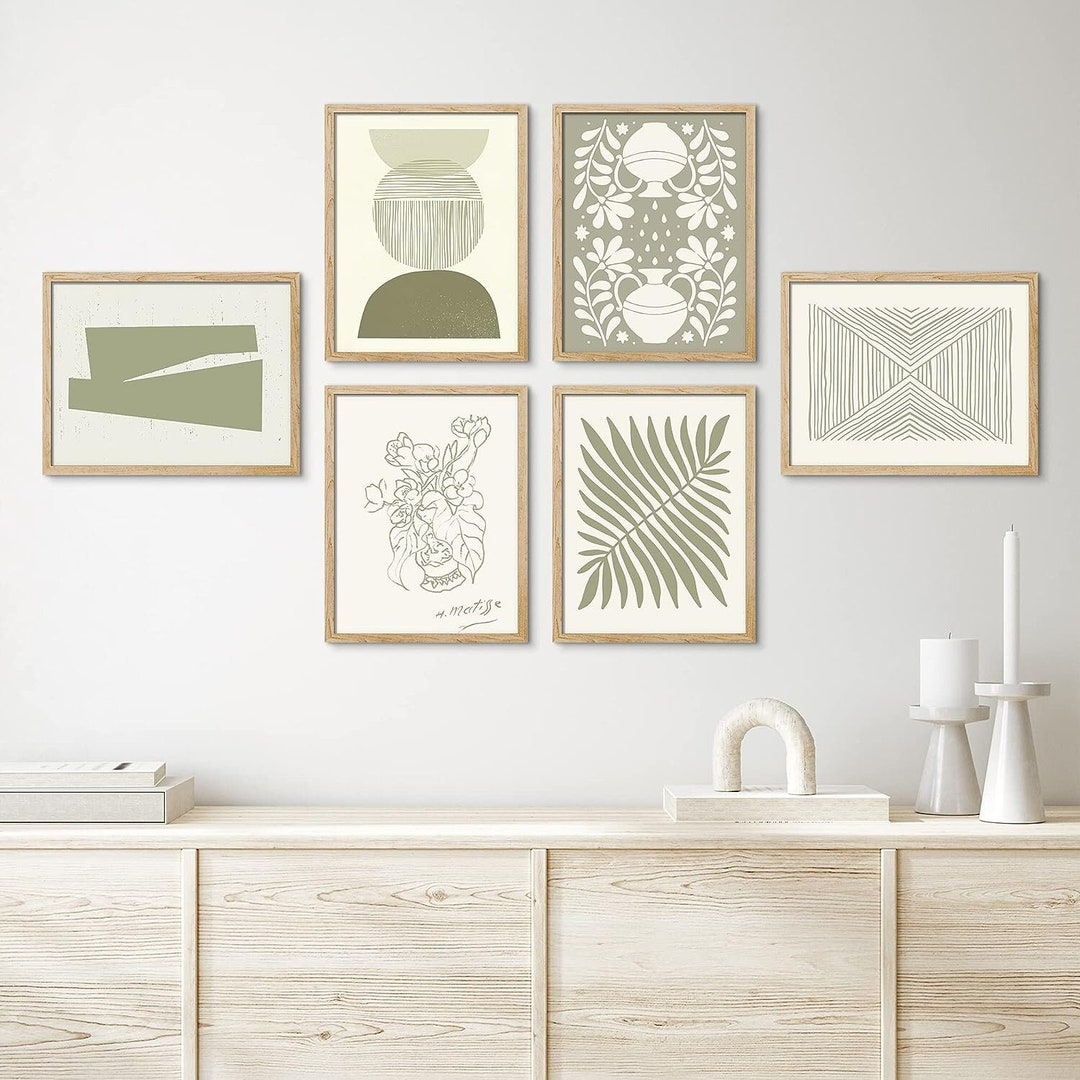 Framed Green Garden Flower Shape Wall Art, Set of 6 Abstract Geometric ...