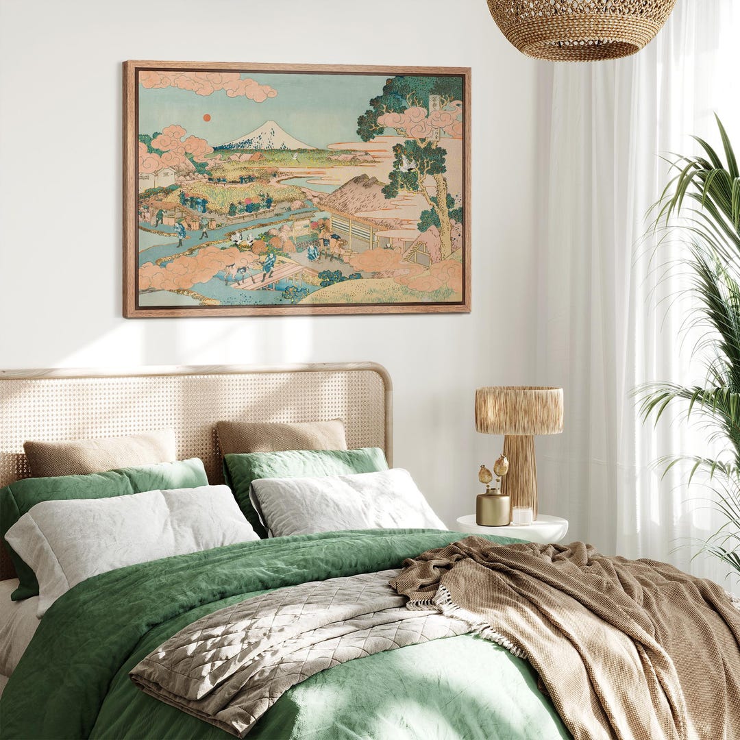 Framed Canvas Japanese Ukiyo-e Wall Art Vintage Hokusai Landscape Print, Mount Fuji Artwork ...