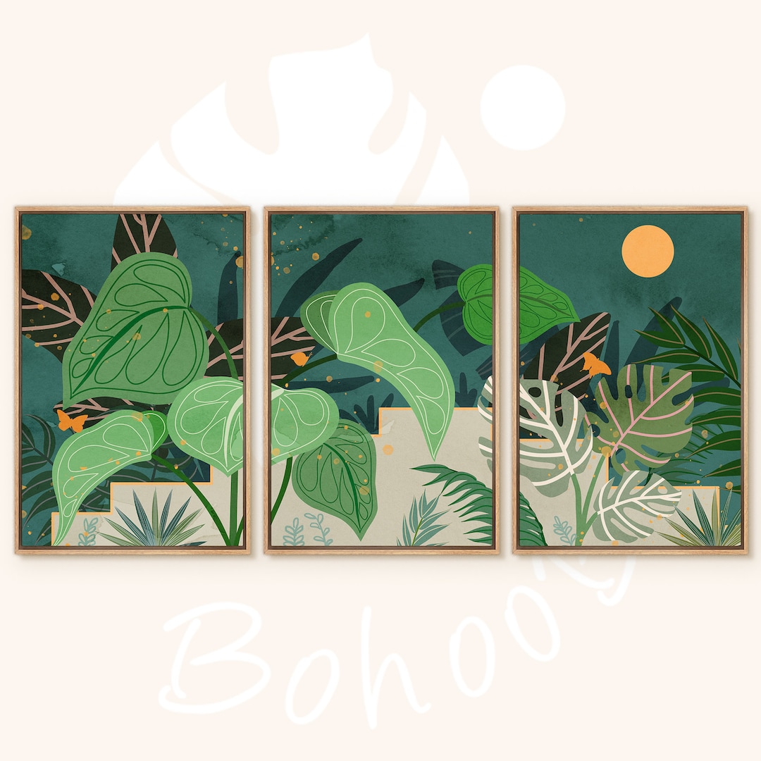 Jungle Monstera, Emerald Green Jungle Plant, Nature Artwork, Bohemian ...