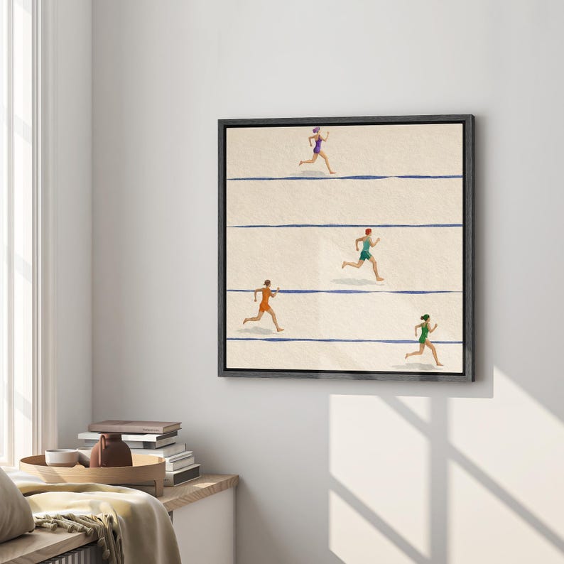 Framed Running Athletes Wall Art, Track Race Illustration Canvas Print ...