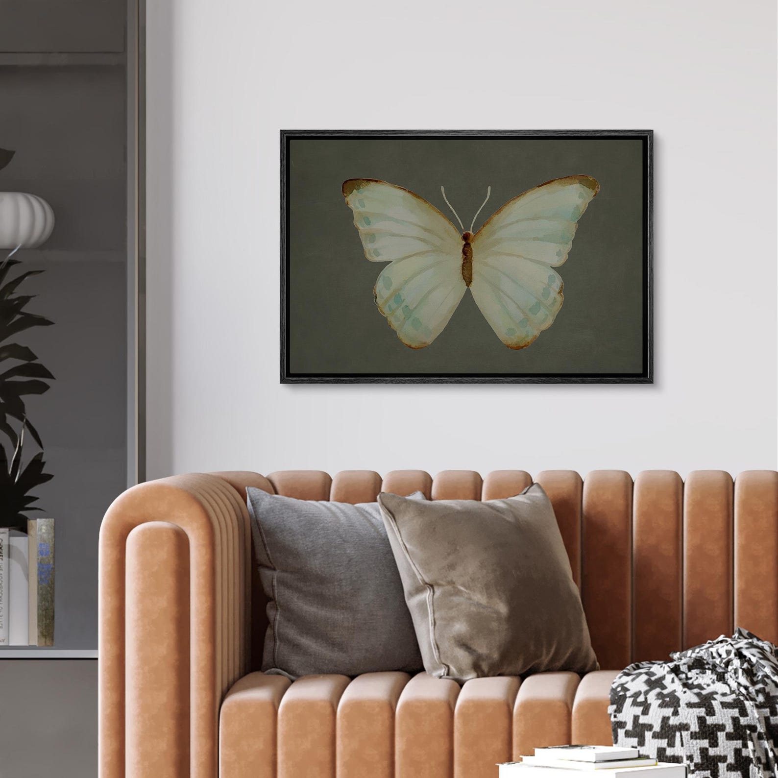 Framed Canvas Wall Art Prints Abstract Green Butterfly Artwork ...